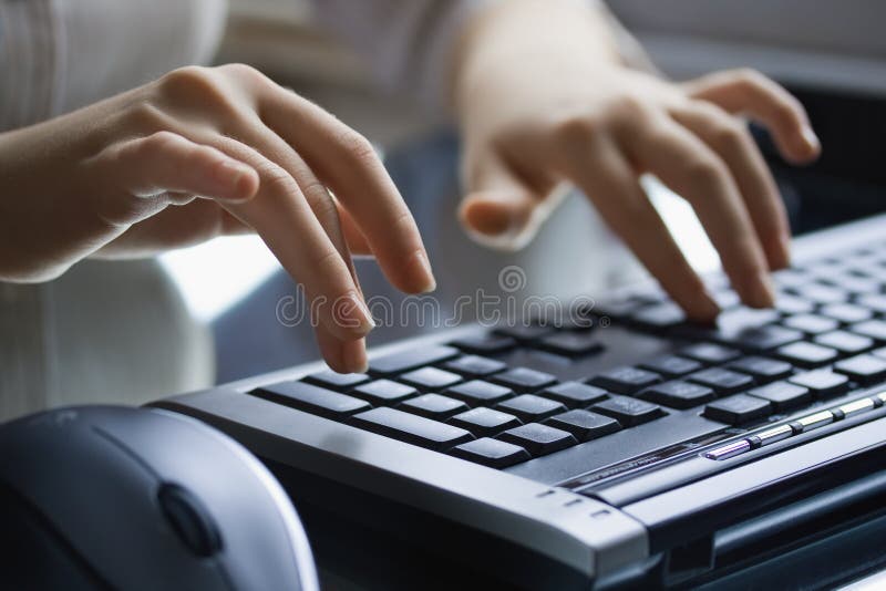 Female Hands on the Black Keyboard. Stock Image - Image of macro ...