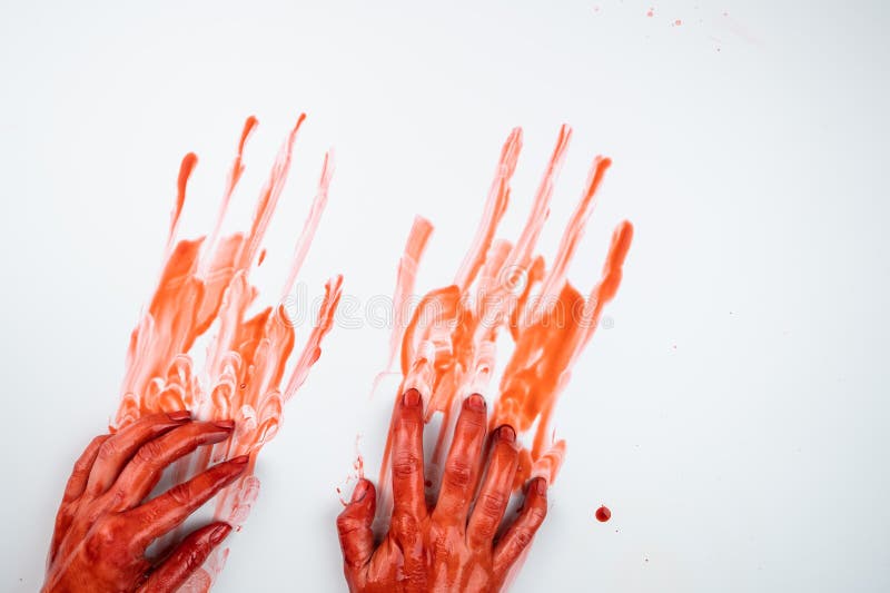 Female Hands in Blood on a White Background. Stock Image - Image of ...