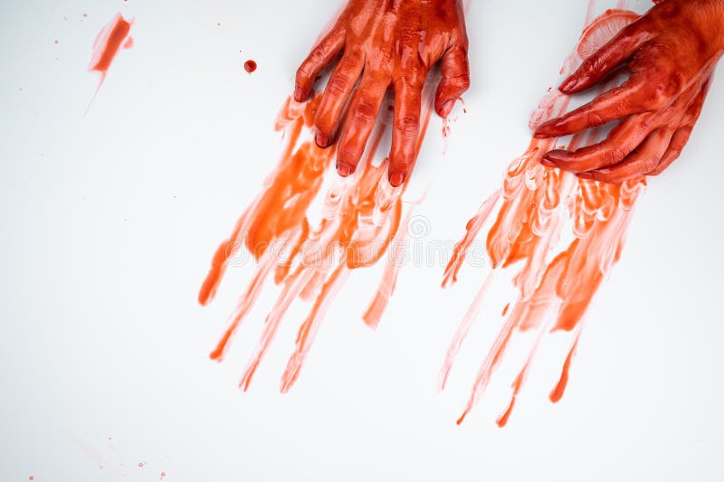 Female Hands in Blood on a White Background. Stock Image - Image of ...