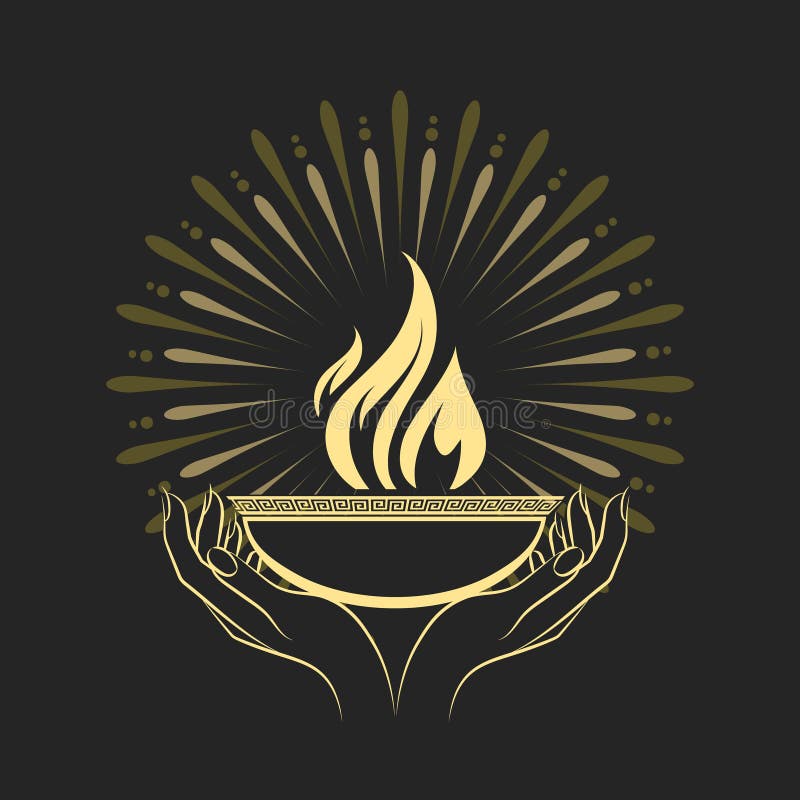 Female Hands with Boil of Sacred Fire Stock Illustration - Illustration ...