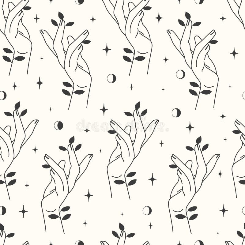 Female Hands with Botanical Elements Seamless Pattern. with Hand ...