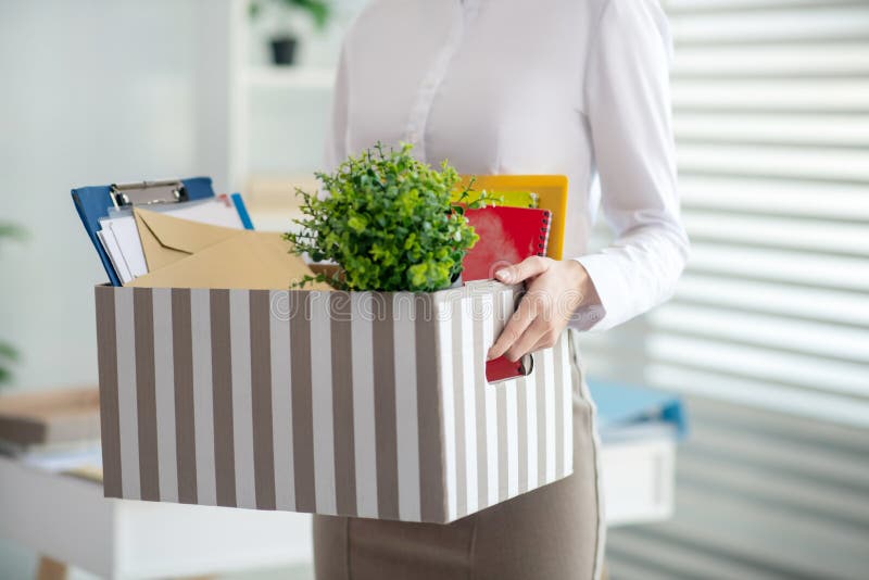 Female Hands Carrying Box with Personal Stuff Stock Photo - Image of ...