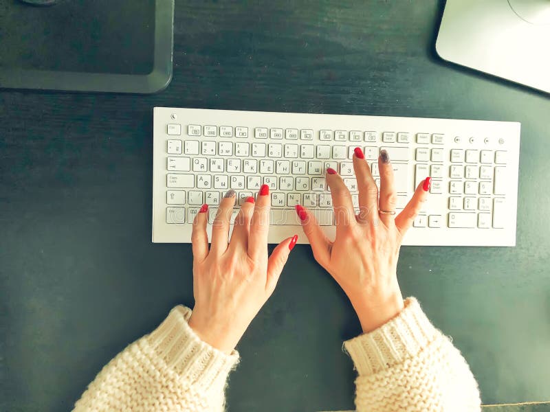 Female Hands on a Computer Keyboard. Soft Selective Focus Stock Photo ...