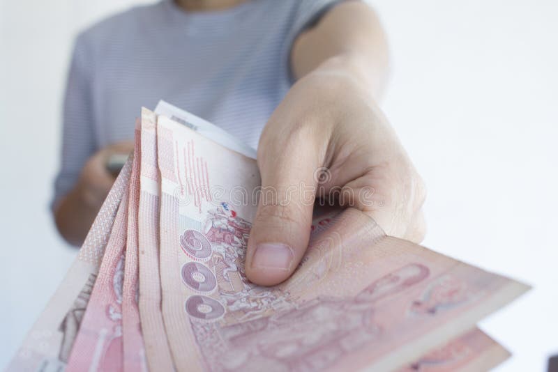 Female Hands Counting Thai`s Bath Bills or Paying in Cash Stock Photo ...