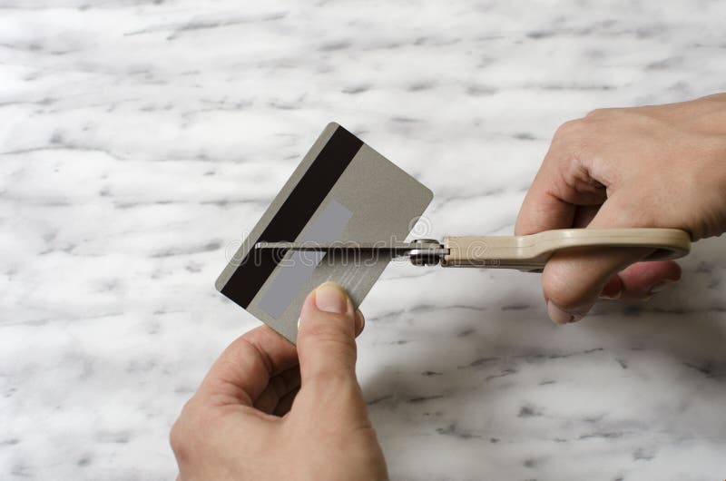 Female Hands Cutting Credit Card with Scissors Stock Image - Image of ...