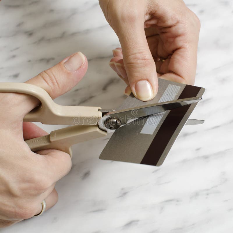 Female Hands Cutting Credit Card with Scissors Stock Photo - Image of ...