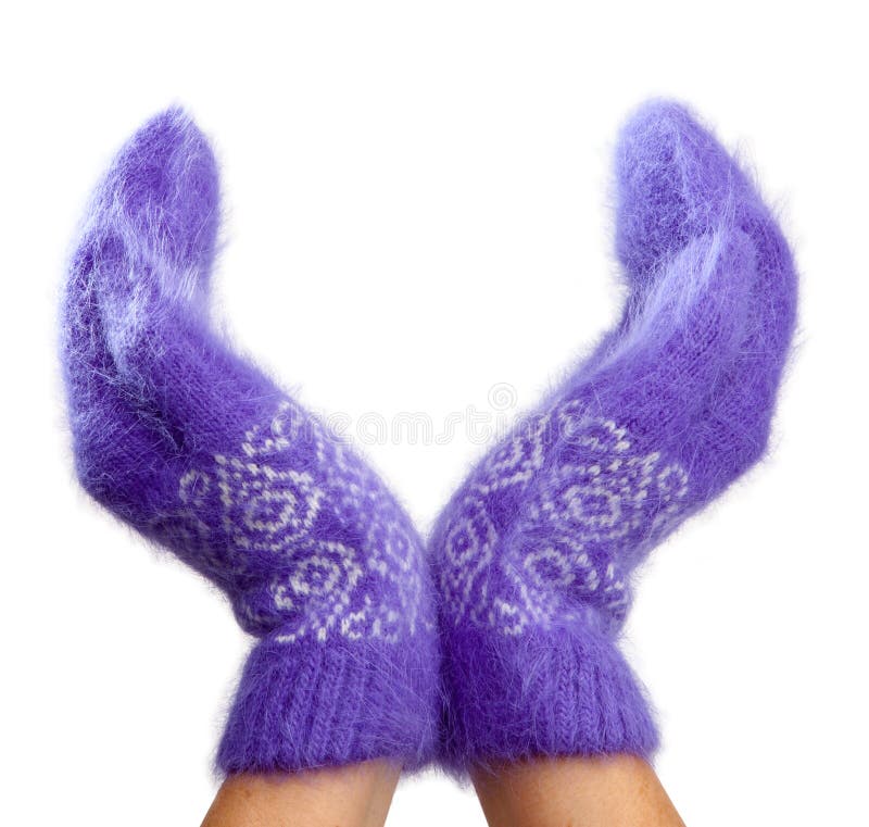 Female Hands in Dark Blue Mittens Stock Photo - Image of female, cute ...