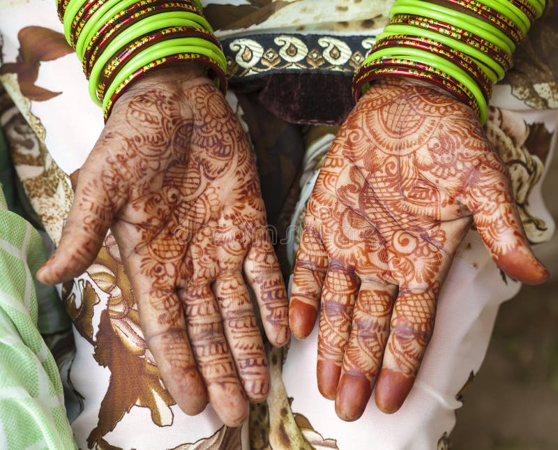 Female Hands Decorated with Henna India Stock Image - Image of people ...