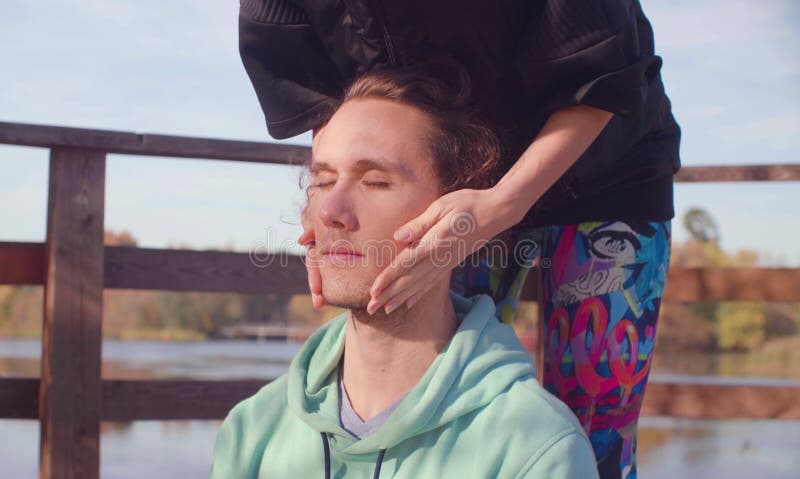 Female Hands Doing Chinese Face Massage for a Man Stock Image - Image ...