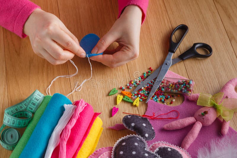 Female Hands Doing Crafts from Felt Stock Photo - Image of decoration ...