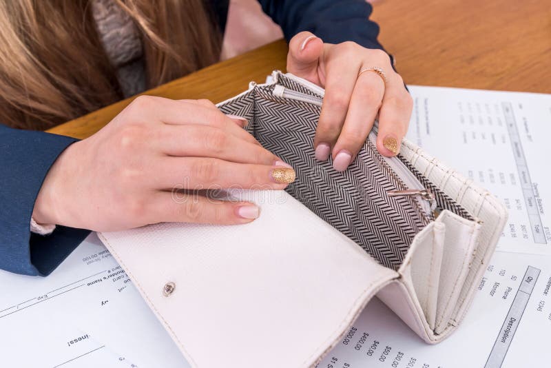 Female Hands with Empty Purse and Purchasing Orders Stock Image - Image ...
