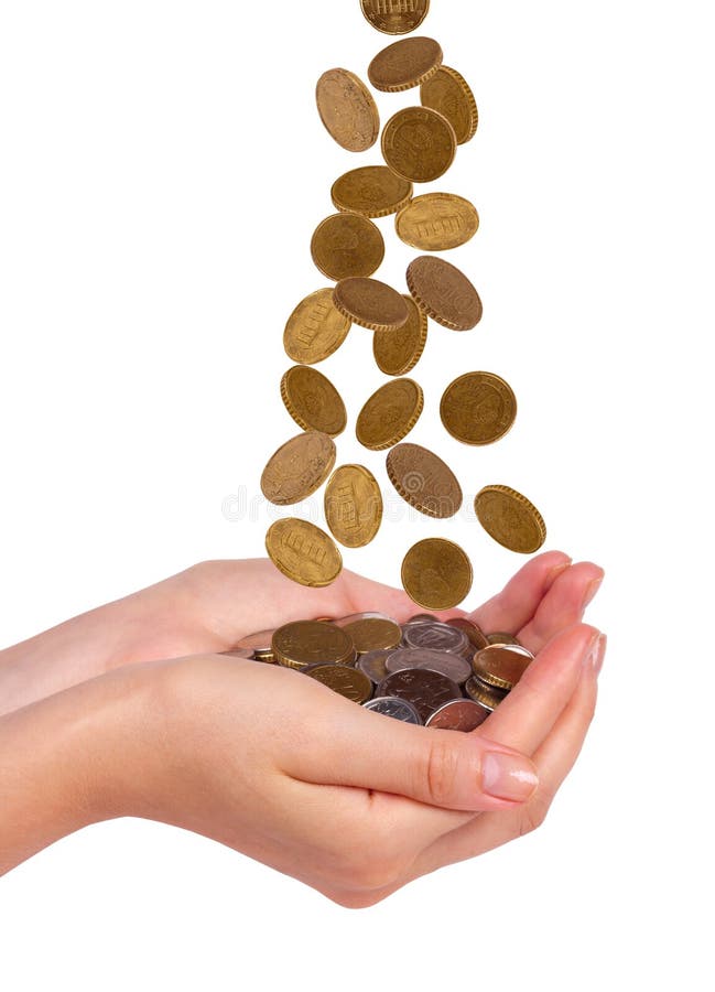 Female Hands and Falling Coins Stock Photo - Image of bill, golden ...