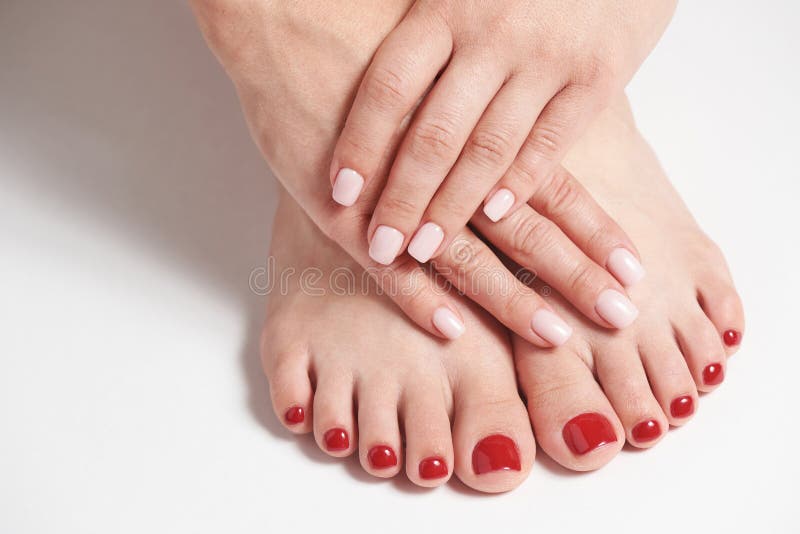 Female Hands and Feet with Manicure and Pedicure Stock Image - Image of ...