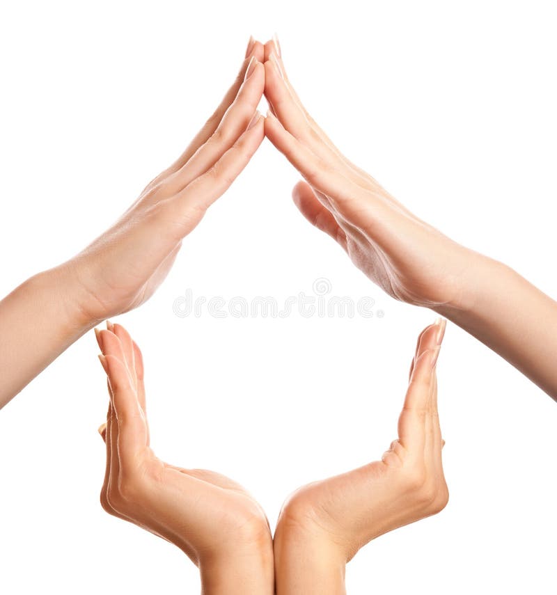 Female Hands Forming House Roof or Defending Somet Stock Image - Image ...