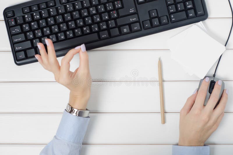Female Hands Gesture Okay Notes for Notes Keyboard Mouse from Computer ...