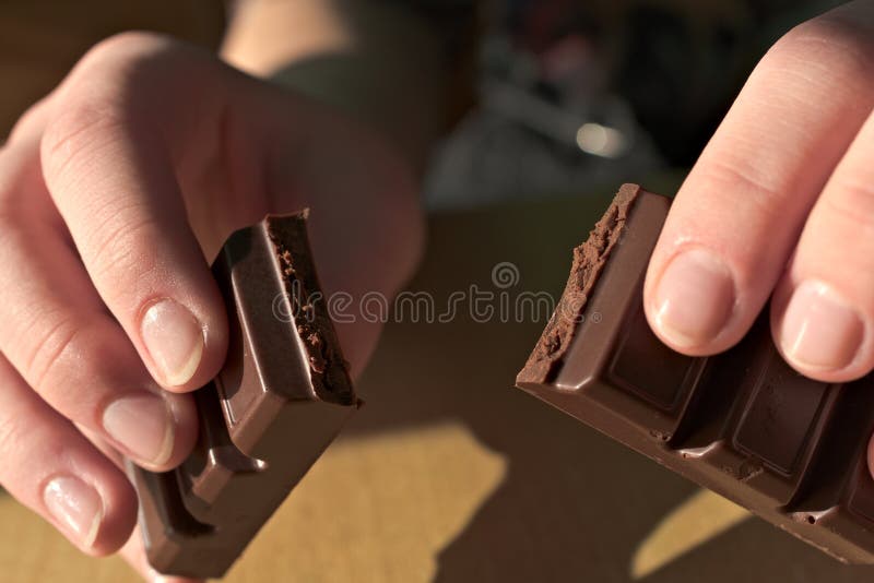 Female Hands Hands Breaking Chocolate Stock Photo - Image of tasty ...