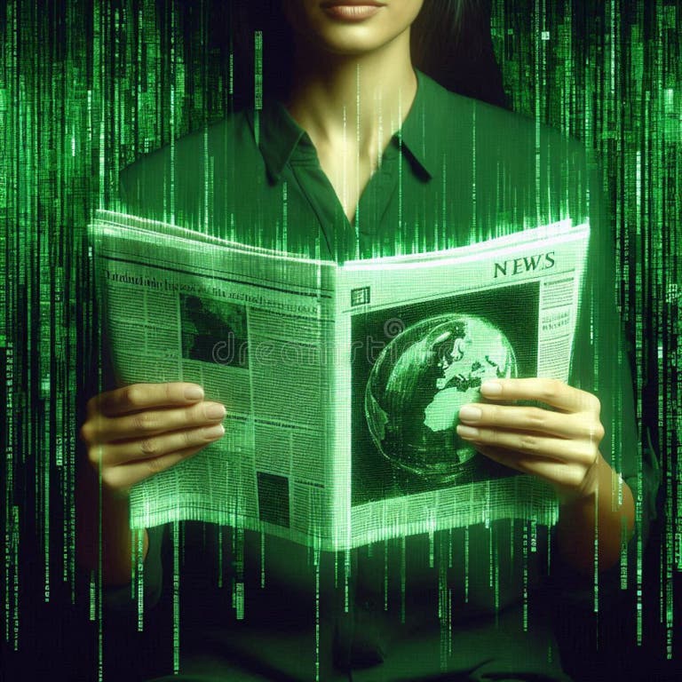 Female Hands Hold Matrix Newspaper Stock Image - Image of newspaper ...