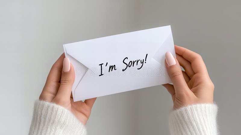 Female Hands Holding Apology Envelope with I M Sorry Message Stock ...