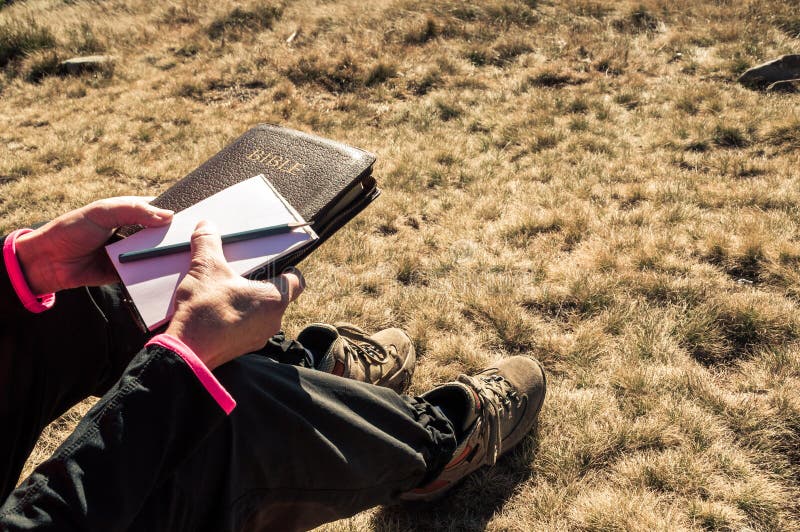 Outdoor Bible Study during Mountain Hike in the Fall Stock Image ...