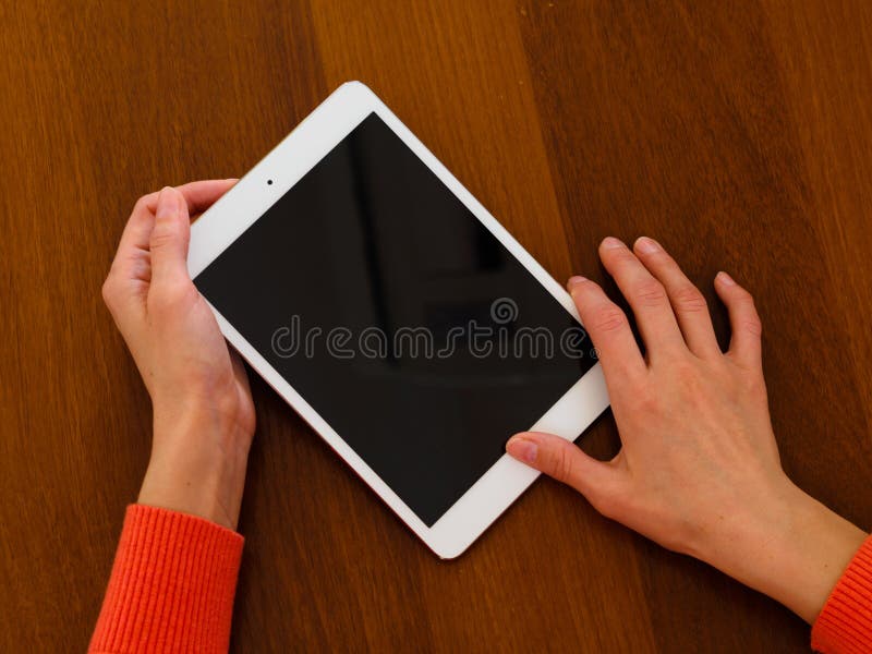 Female Hands Holding Generic Tablet Stock Image - Image of mobile, mini ...