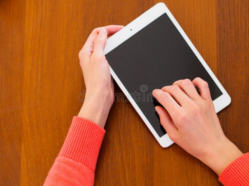 Female Hands Holding Generic Tablet Stock Image - Image of mini ...