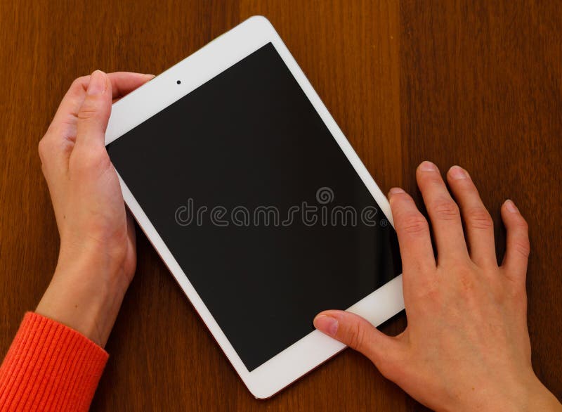 Female Hands Holding Generic Tablet Stock Image - Image of hold, hand ...