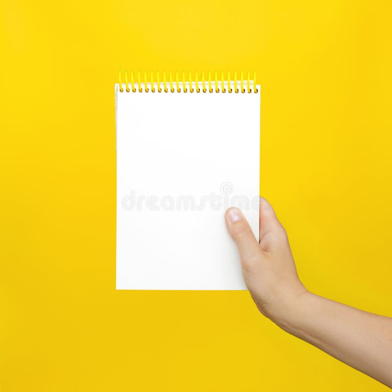 Female Hands Holding Open a Blank Notepad for Notes on the Yellow ...