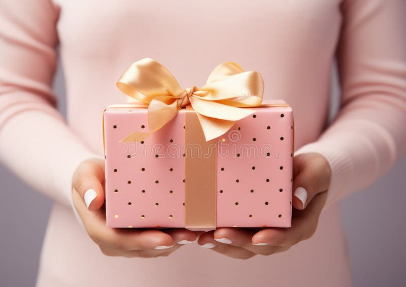 Female Hands Holding a Pink Gift Box Stock Photo - Image of gift ...