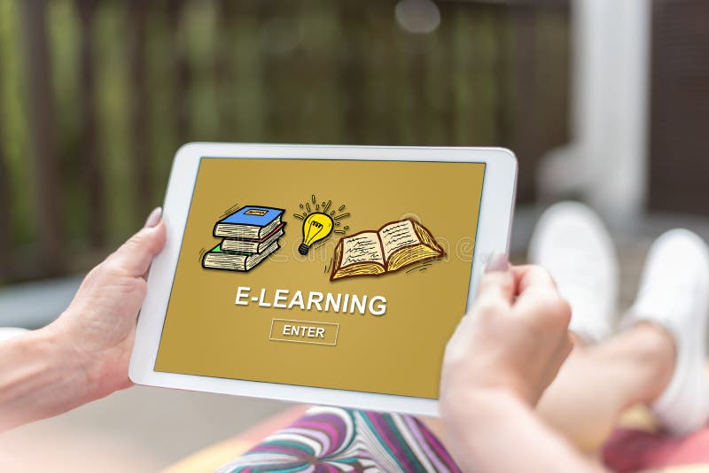 E-learning Concept on a Tablet Stock Image - Image of university ...