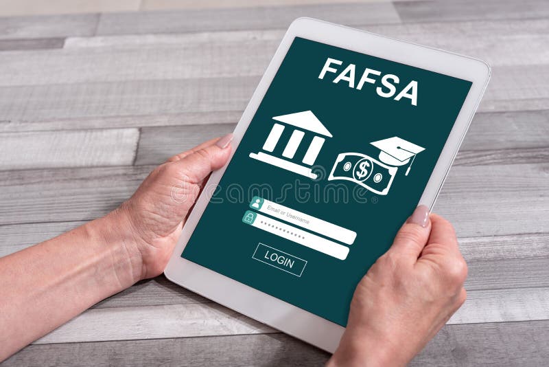 Fafsa concept on a tablet stock image. Image of loan - 246579035
