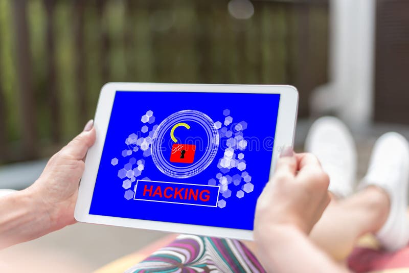 Hacking Concept on a Tablet Stock Image - Image of padlock, attack ...