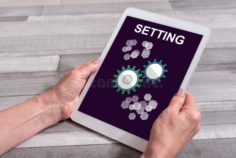 Setting Concept on a Tablet Stock Photo - Image of setup, hand: 150293500