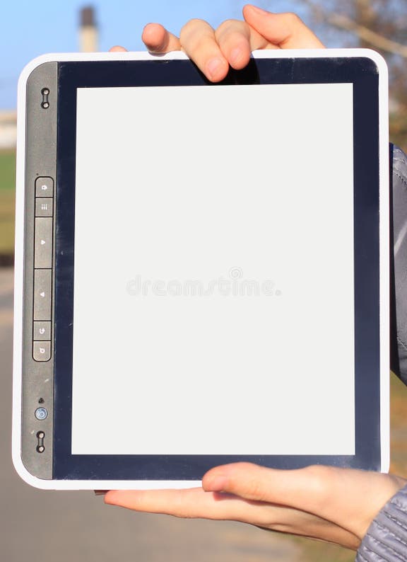 Female Hands Holding a Tablet Stock Image - Image of blank, cutout ...