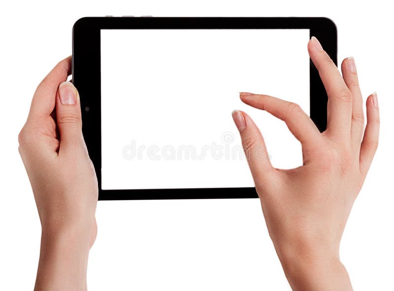 Female Hands Holding a Tablet Touch Computer with Stock Photo - Image ...
