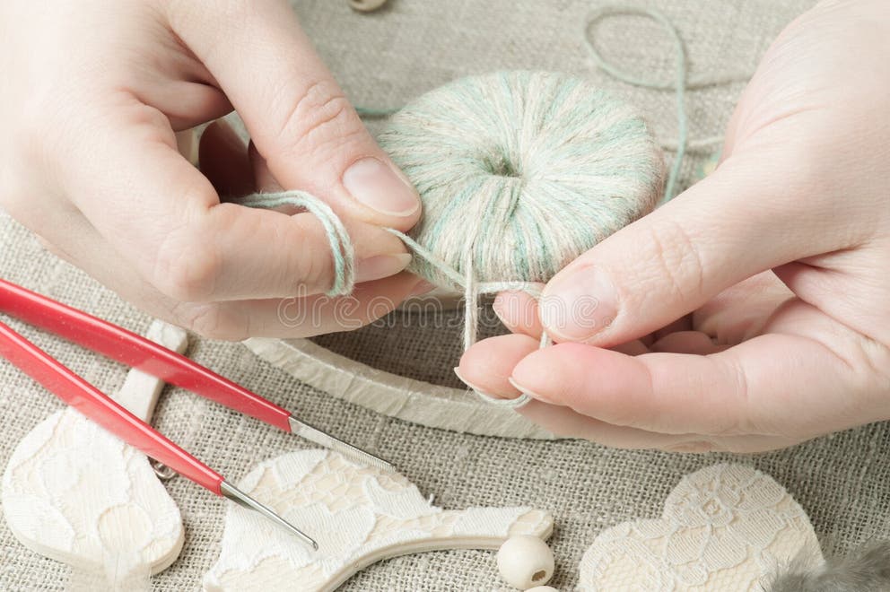 Female Hands Holding Thread Stock Photo - Image of process, accessory ...