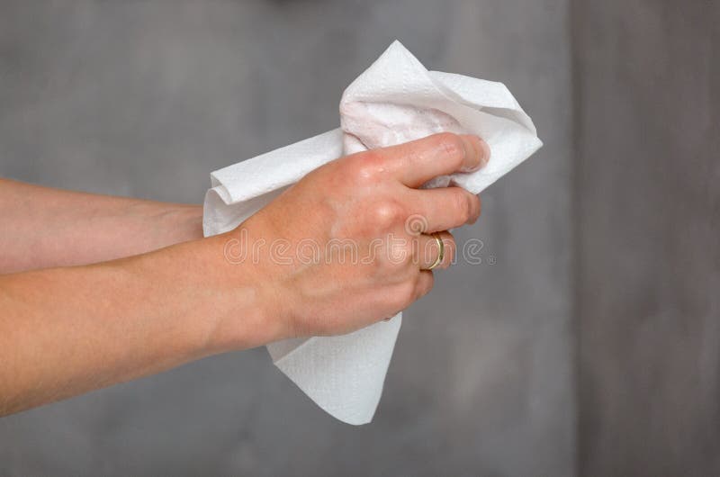 Hands with paper towel. stock photo. Image of fresh, office - 8431184