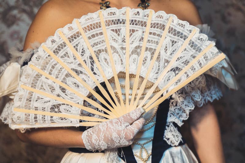 Female Hands Keep a Lacy Fan in Openwork Gloves Stock Image - Image of ...