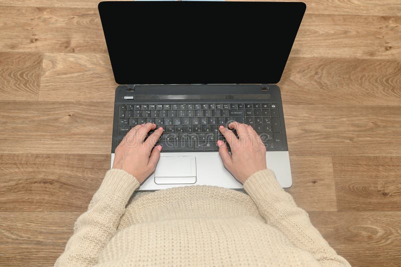 Female Hands on the Keyboard. Work at Home on the Computer. View from ...