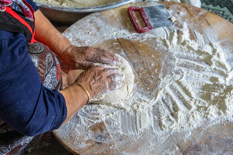 Female Hands Kneading and Shaping Dough for Traditional Turkish Bread ...