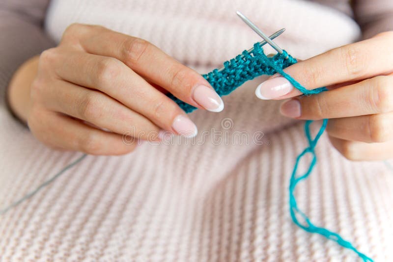 Female Hands Knitting with Wool, Top View Stock Image - Image of wool ...