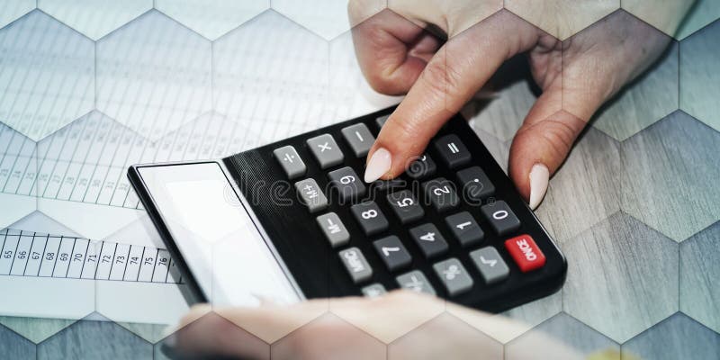 Female Hands Making Calculation, Geometric Pattern Stock Photo - Image ...