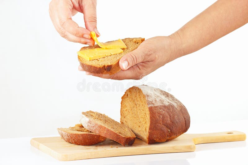 Female Hands are Making a Cheese Sandwich Stock Photo - Image of ...