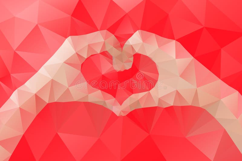 Female Hands Making a Heart Shape by Abstract Geometric Triangle in Low ...