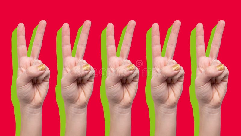 Multiple Female Hands Making Peace Sign Stock Video - Video of mirrored ...