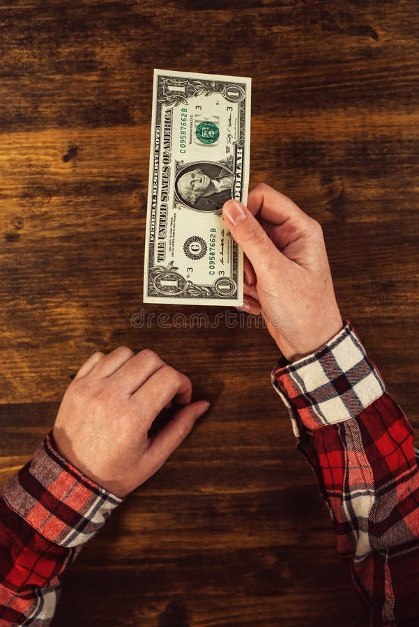 Female Hands and One Dollar Tip Stock Image - Image of compensation ...