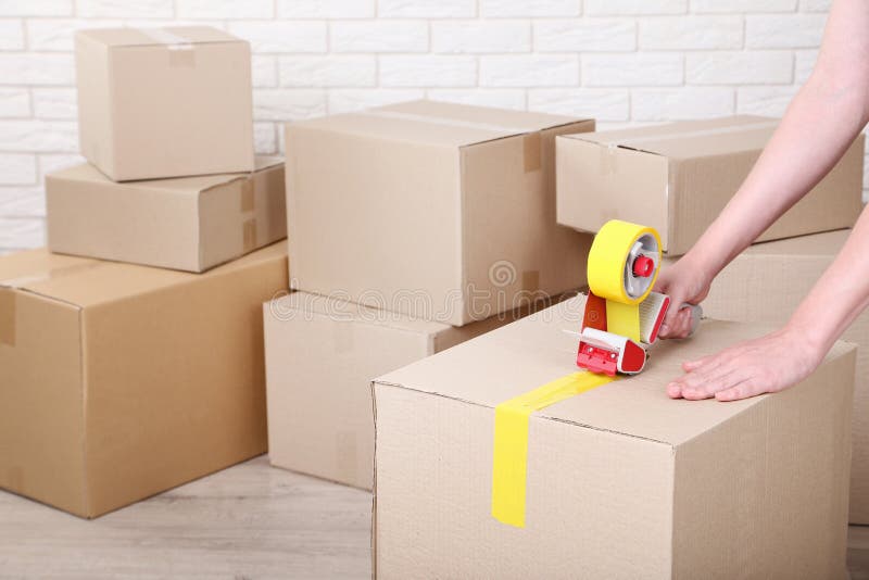 Female Hands Packaging Cardboard Box Stock Photo - Image of handle ...