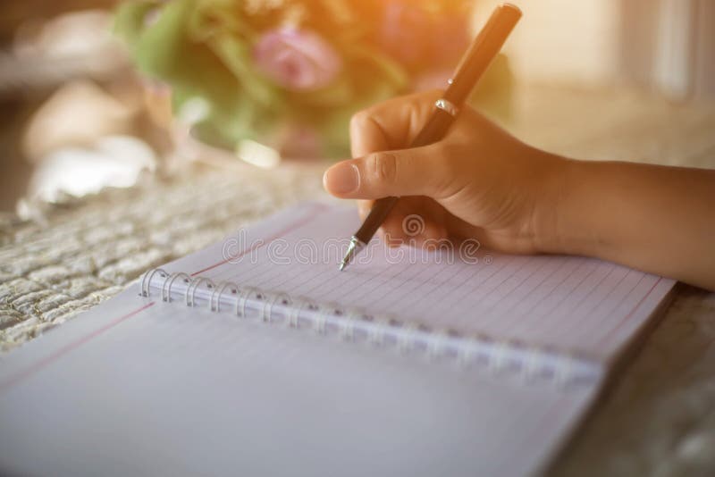 Female Hands with Pen Writing on Notebook Coffee Cafe Stock Image ...