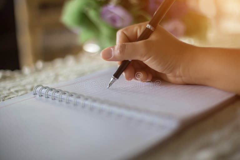Female Hands with Pen Writing on Notebook Coffee Cafe Stock Image ...