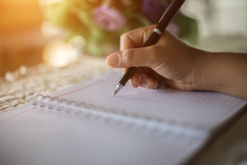 Female Hands with Pen Writing on Notebook Coffee Cafe Stock Photo ...