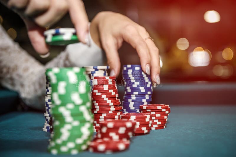 Female Hands with Piles of Poker Chips Closeup Stock Image - Image of ...